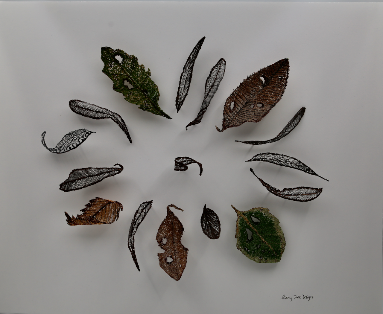 Leaves in the breeze 3D Thread Sculpture. – Cathy Jane Designs